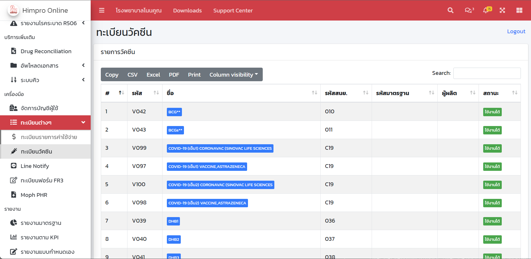 การเพิ่มรายการวัคซีน (HPV) ในทะเบียนวัคซีน Himpro Online - Himpro
